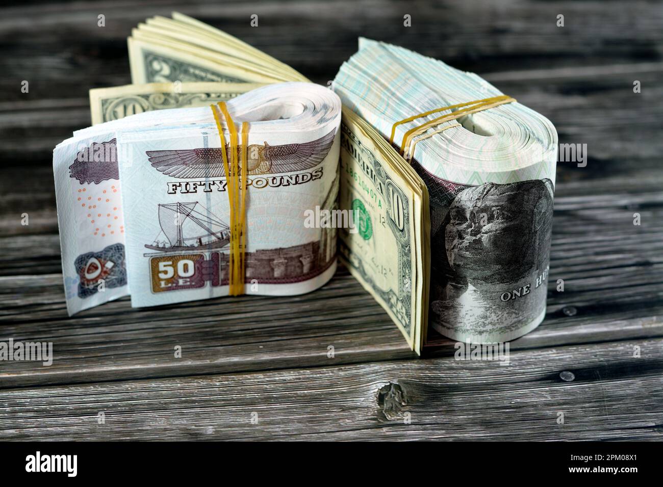 Folded stack Egypt money banknote bills of 100 and 50 EGP LE one ...