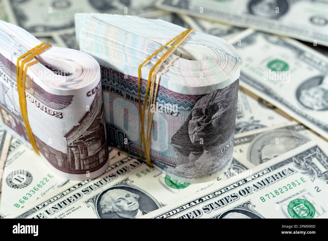 Folded stack Egypt money banknote bills of 100 and 50 EGP LE one ...