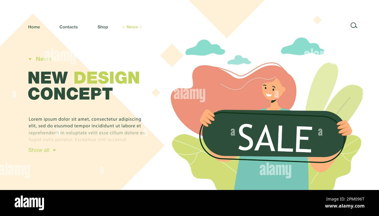 Cute girl with sale sign flat vector illustration Stock Vector Image ...