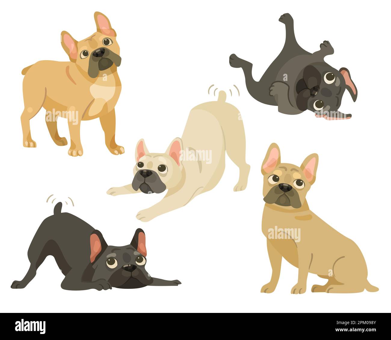 Cute French bulldogs cartoon illustration set Stock Vector Image & Art ...