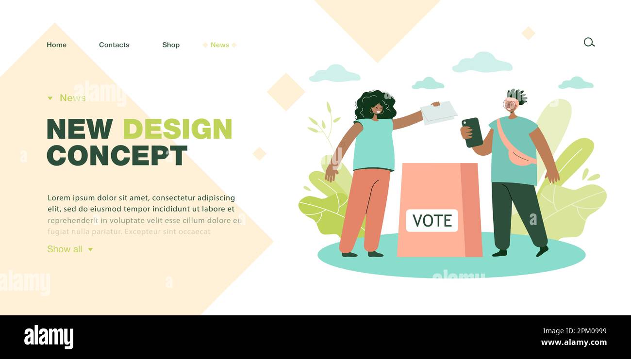 Happy American woman putting voting paper into ballot box Stock Vector ...