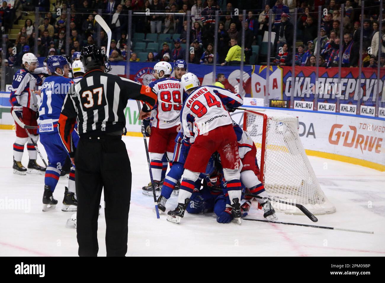 CSKA Hockey Club player, Vladislav Kamenev (No.94), Nikita Nesterov (No ...