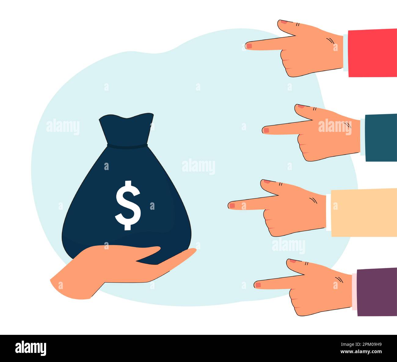 Hands pointing at bag of money flat vector illustration Stock Vector ...