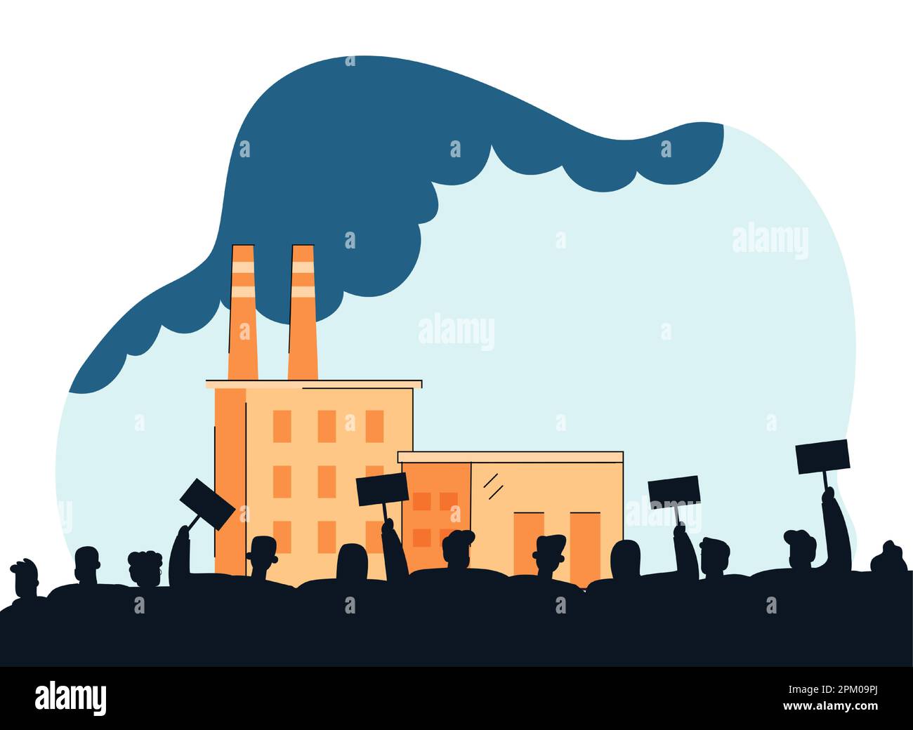 People Protesting Against Factories Flat Vector Illustration Stock