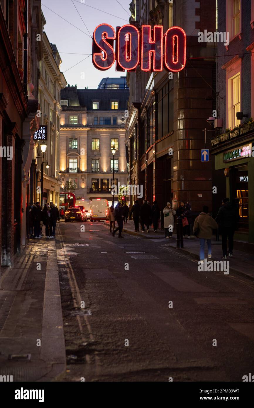 London, England – December 2022. The energetic streets of Soho, in ...