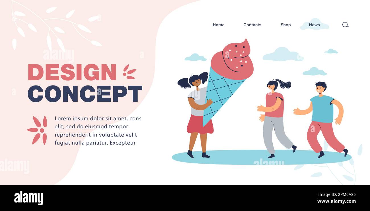 Girl treating friends with ice cream flat vector illustration Stock ...