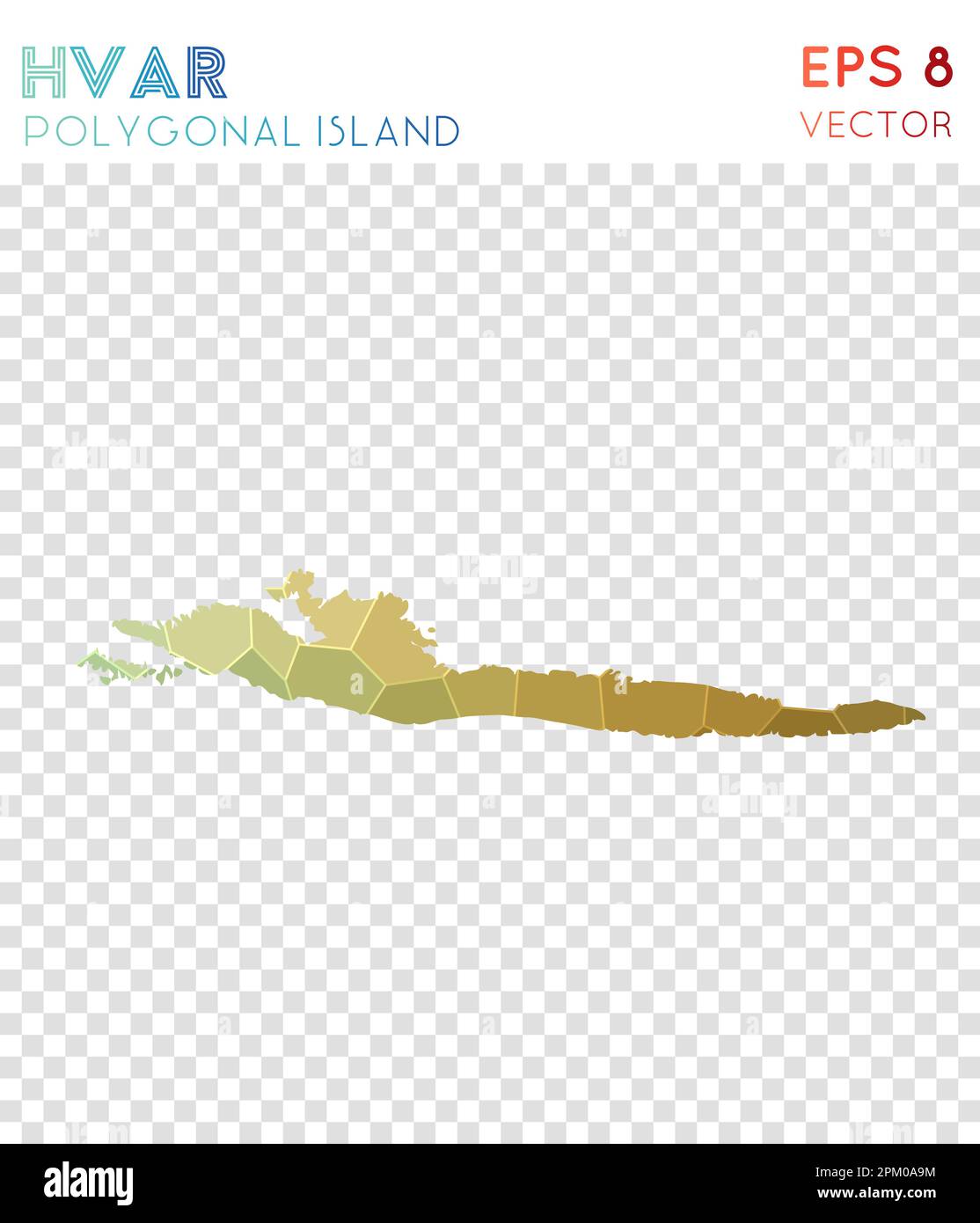 Hvar polygonal map, mosaic style island. Shapely low poly style, modern ...