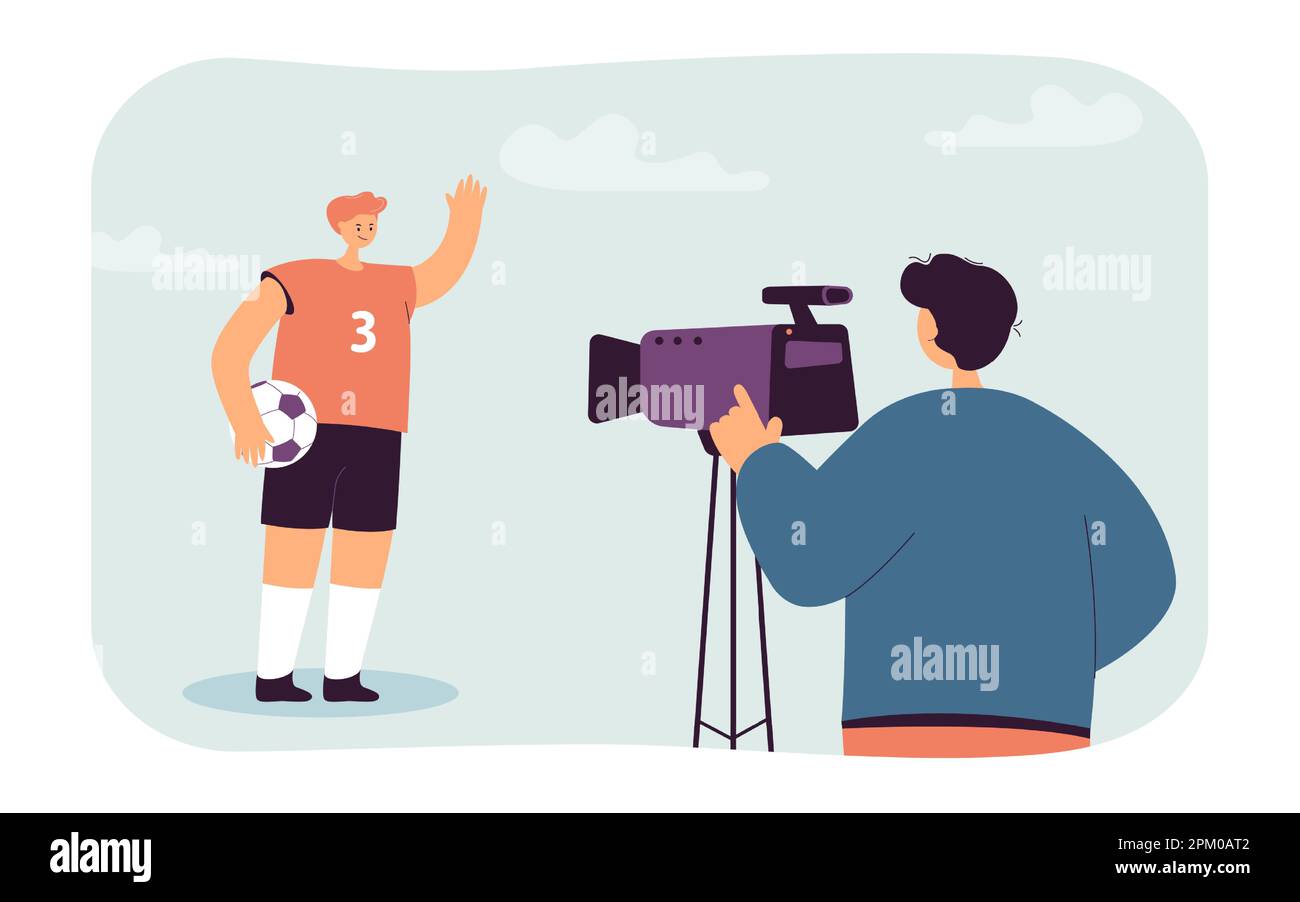 Man with camera recording interview with soccer player Stock Vector ...