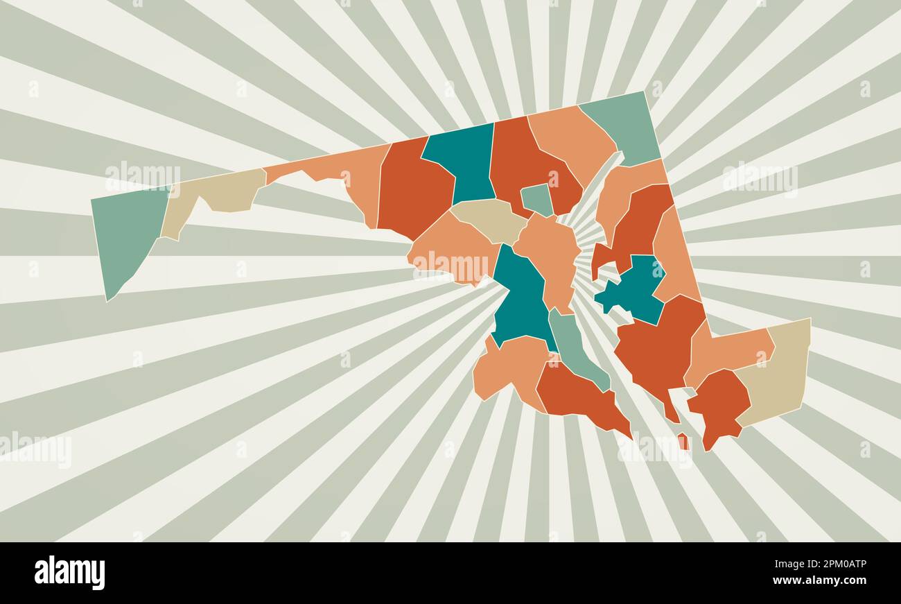 Maryland map. Poster with map of the US state in retro color palette ...