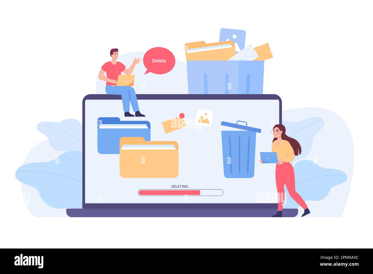 Tiny people and huge laptop with trash bin on screen Stock Vector Image ...