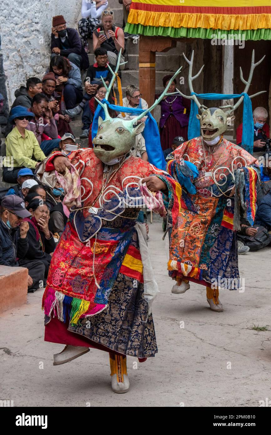 Masked dancers at the Stongdey Monastery Festival, Zanskar, Ladakh ...