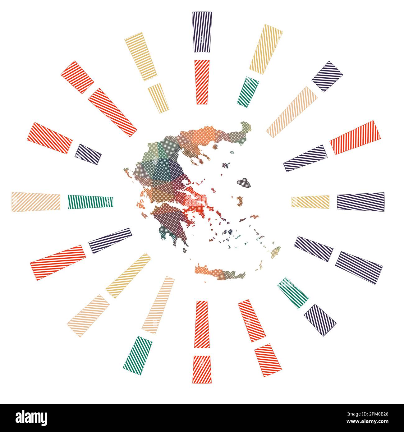 Greece sunburst. Low poly striped rays and map of the country. Artistic ...