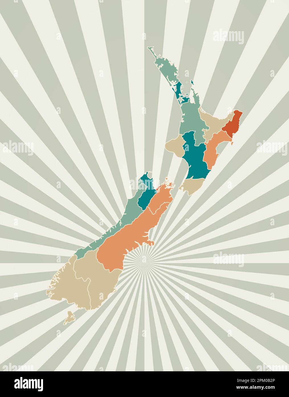 New Zealand map. Poster with map of the country in retro color palette ...