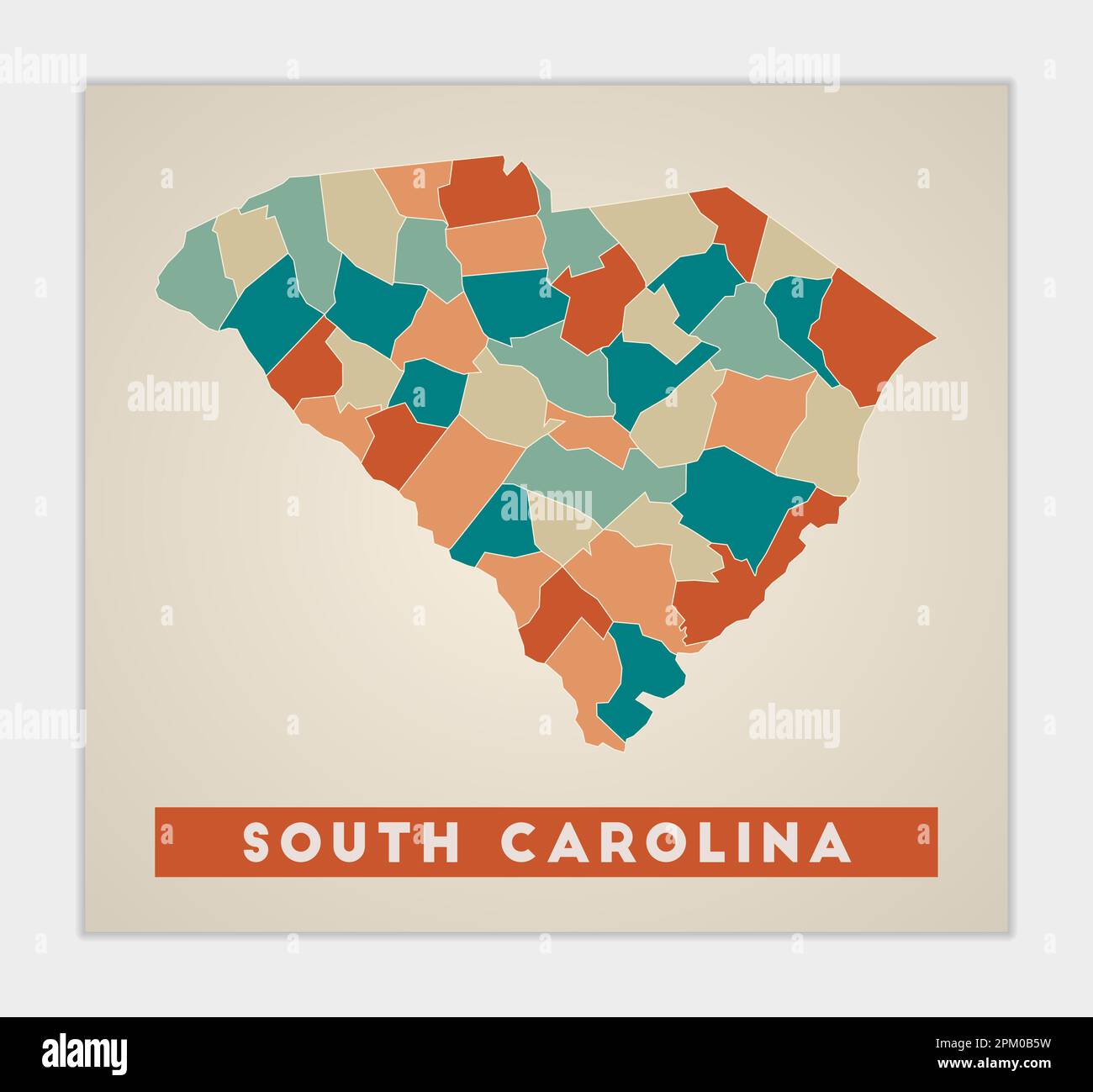 South Carolina poster. Map of the US state with colorful regions. Shape ...
