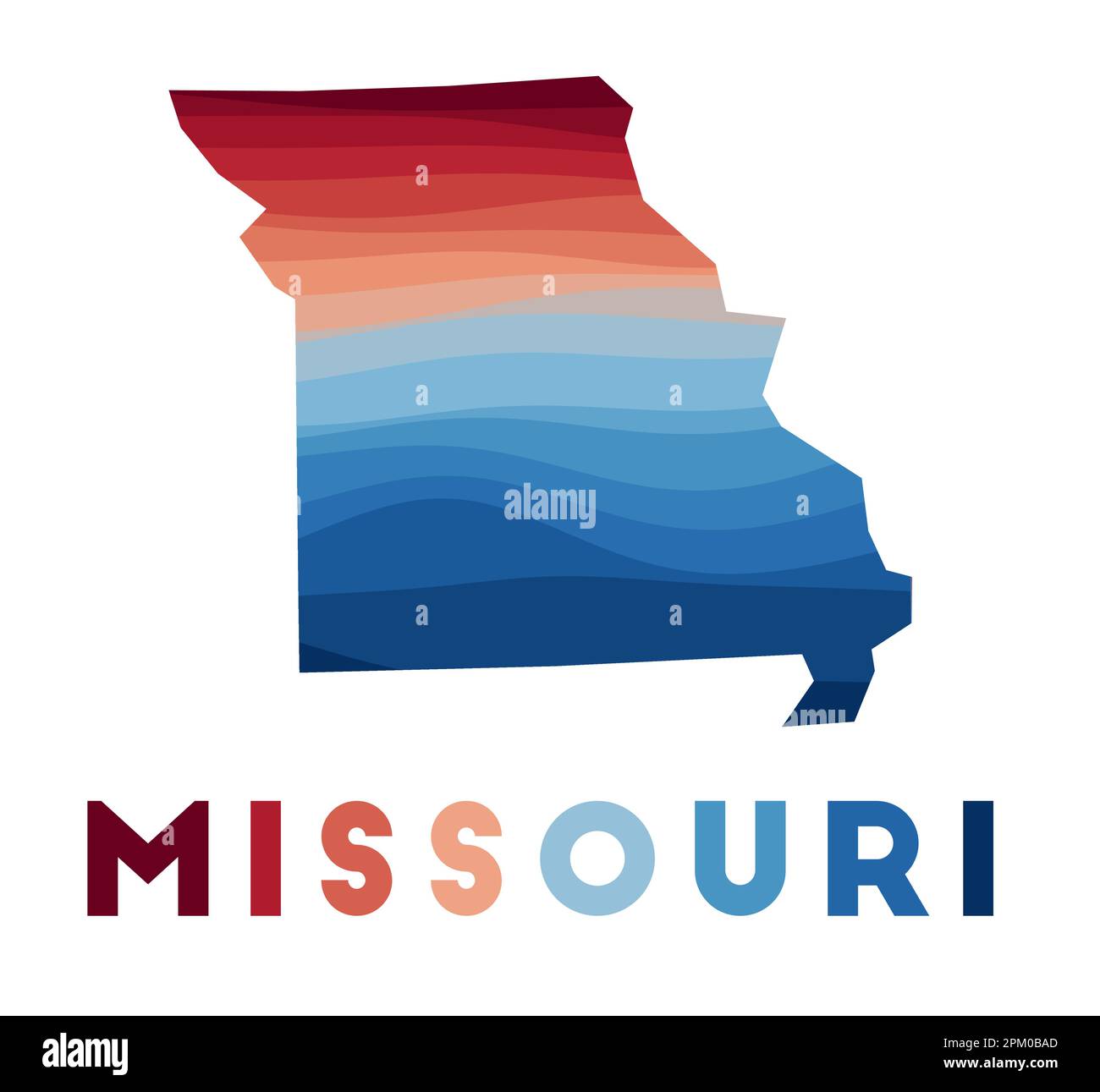 Missouri map. Map of the US state with beautiful geometric waves in red ...