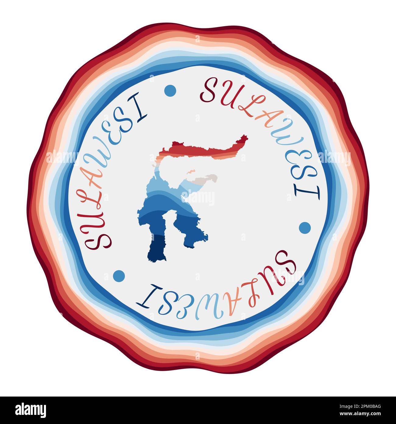 Sulawesi badge. Map of the island with beautiful geometric waves and ...