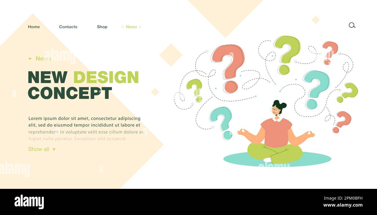 Girl sitting in lotus pose with question marks under her Stock Vector ...