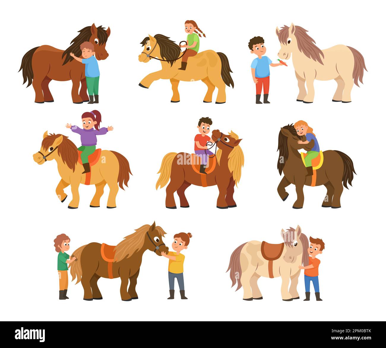 Kids riding horses set Stock Vector Image & Art - Alamy