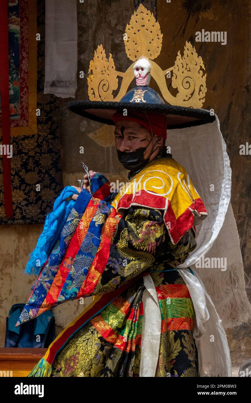 A monk dances at the Stongdey Monastery Festival, Zanskar, Ladakh ...