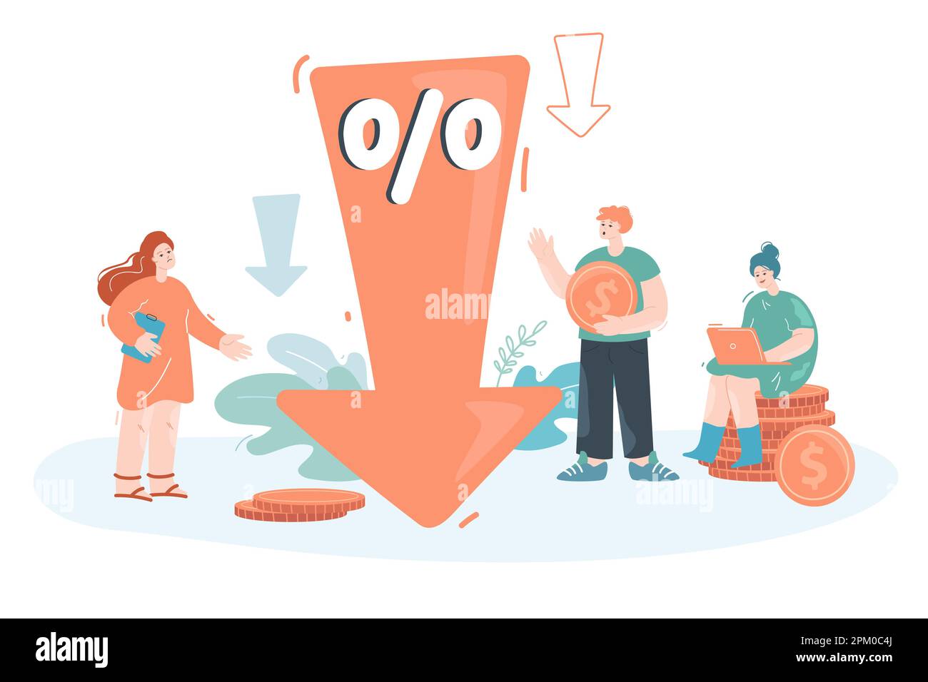 Tiny workers watching percentage of profits fall Stock Vector Image ...
