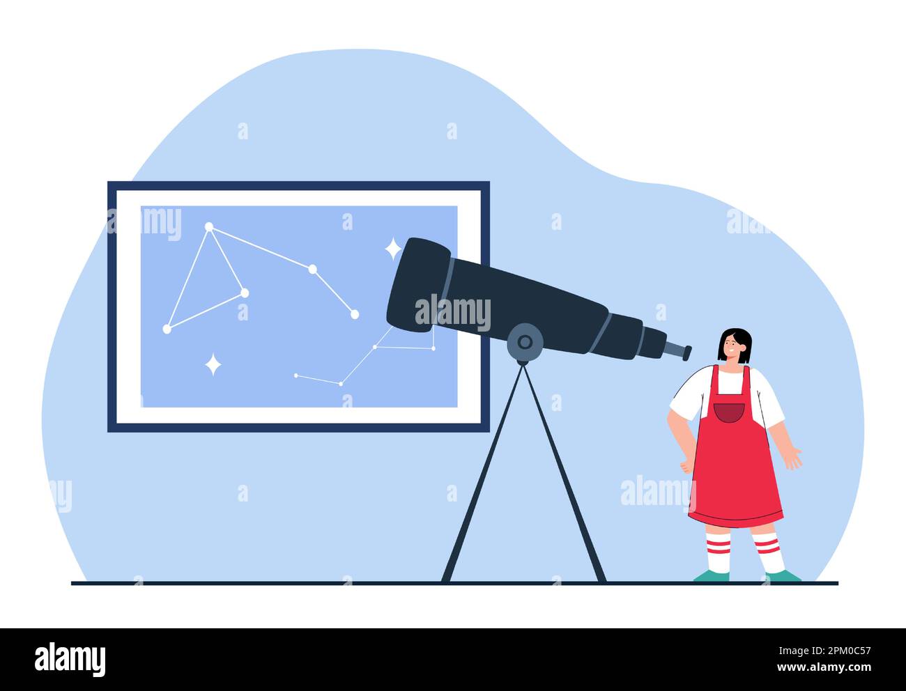 Girl looking through telescope flat vector illustration Stock Vector ...