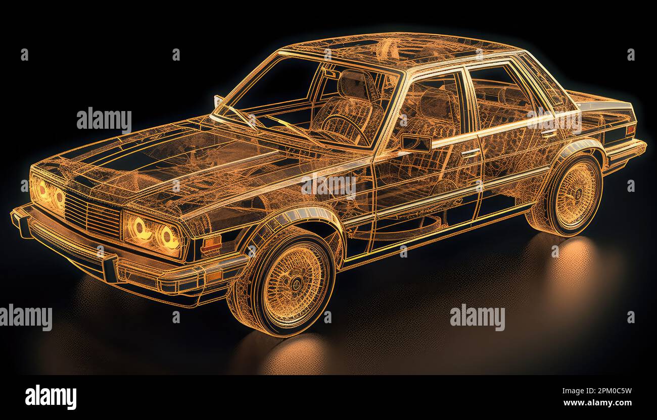 Retro style vintage car with a luxurious golden finish against a ...