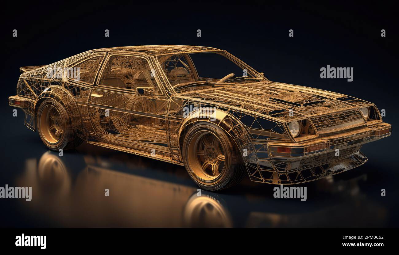 Retro style vintage car with a luxurious golden finish against a ...