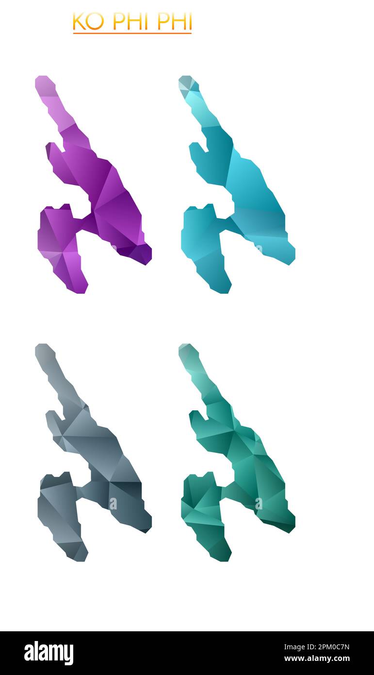 Set of vector polygonal maps of Ko Phi Phi. Bright gradient border map ...