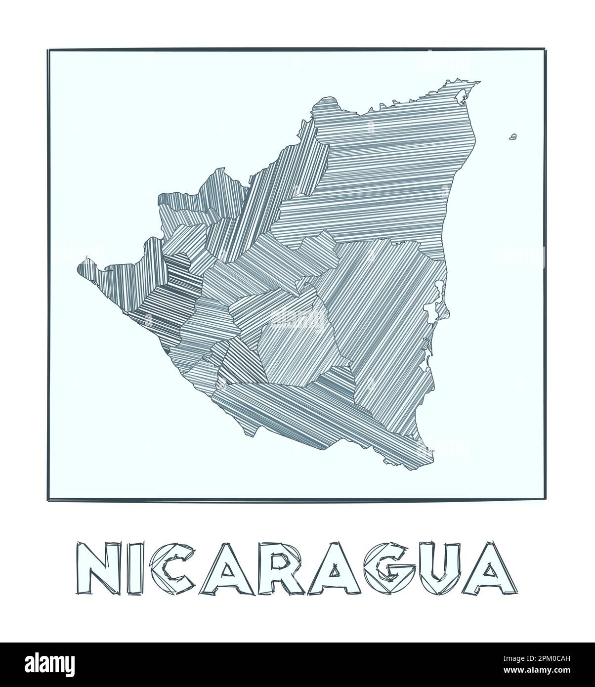 Sketch map of Nicaragua. Grayscale hand-drawn map of the country ...