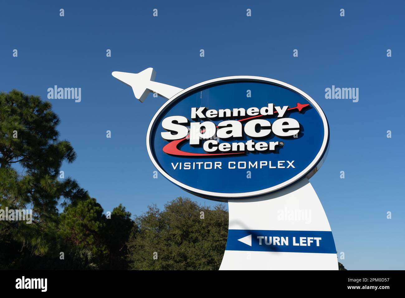 Kennedy Space Center Visitor Complex sign is shown in Merritt Island ...