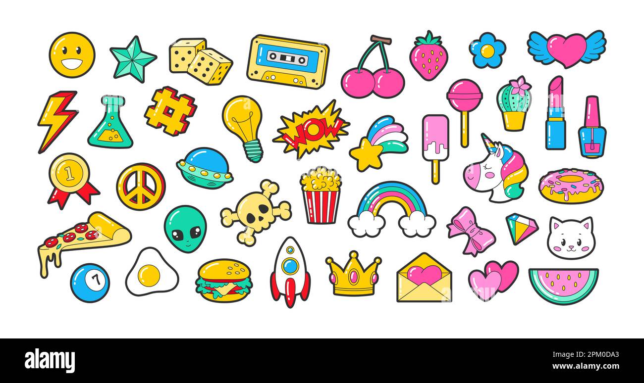 Trendy fashion patch badges cartoon illustration set Stock Vector Image ...