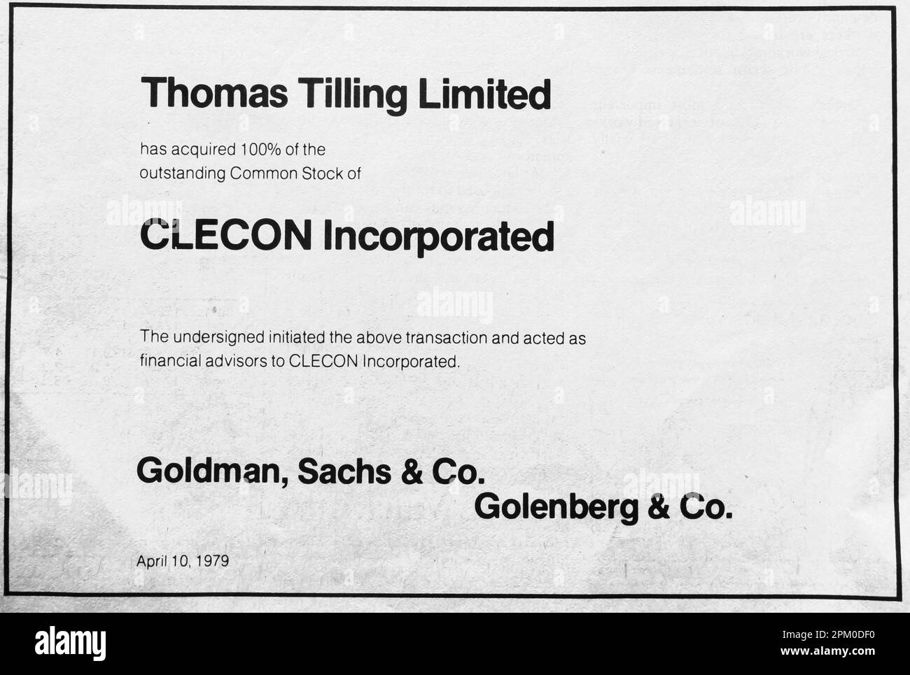 Thomas Tilling has acquired stocks of Clecon inc in a British magazine ...