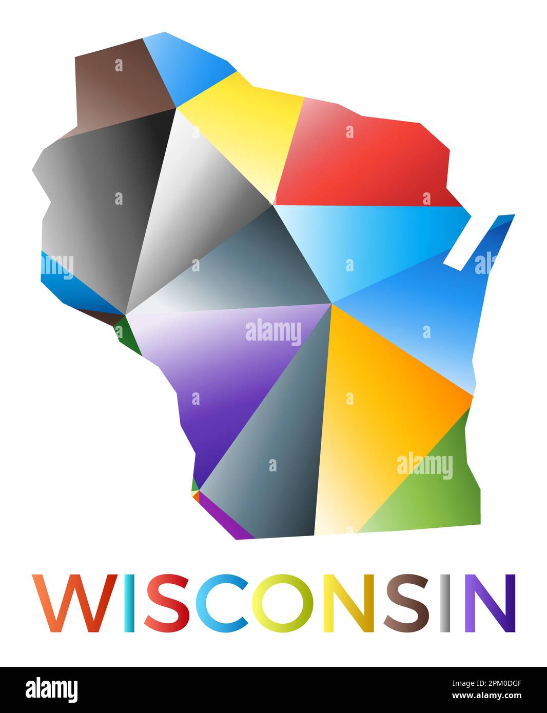Bright colored Wisconsin shape. Multicolor geometric style US state ...