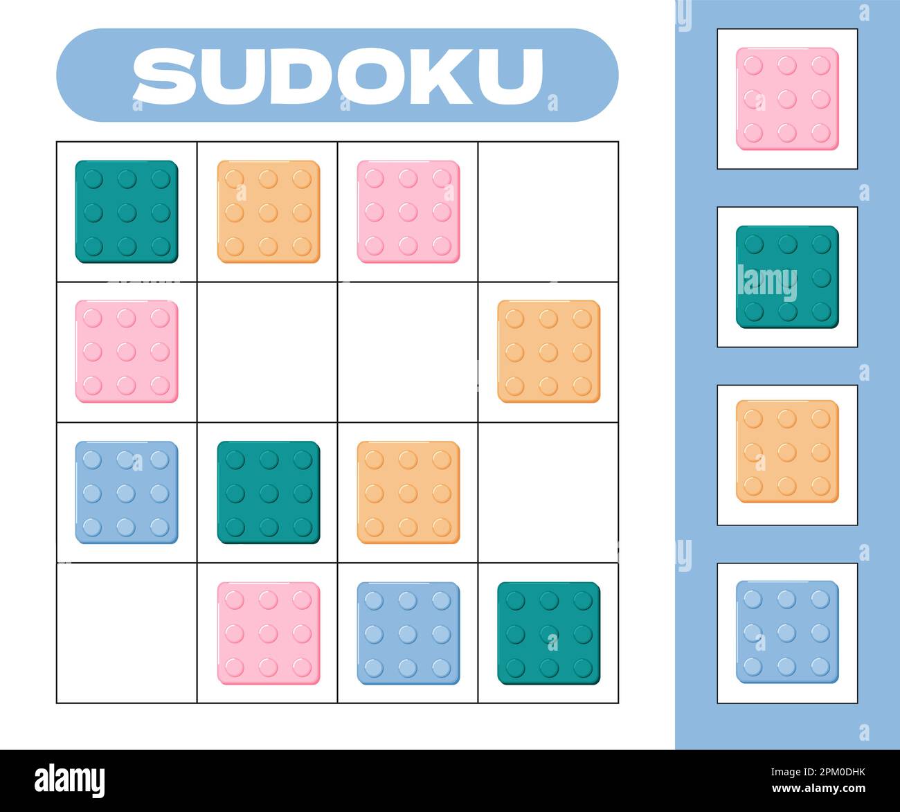Sudoku 4x4 logical game for kids with colorful blocks. Preschool ...