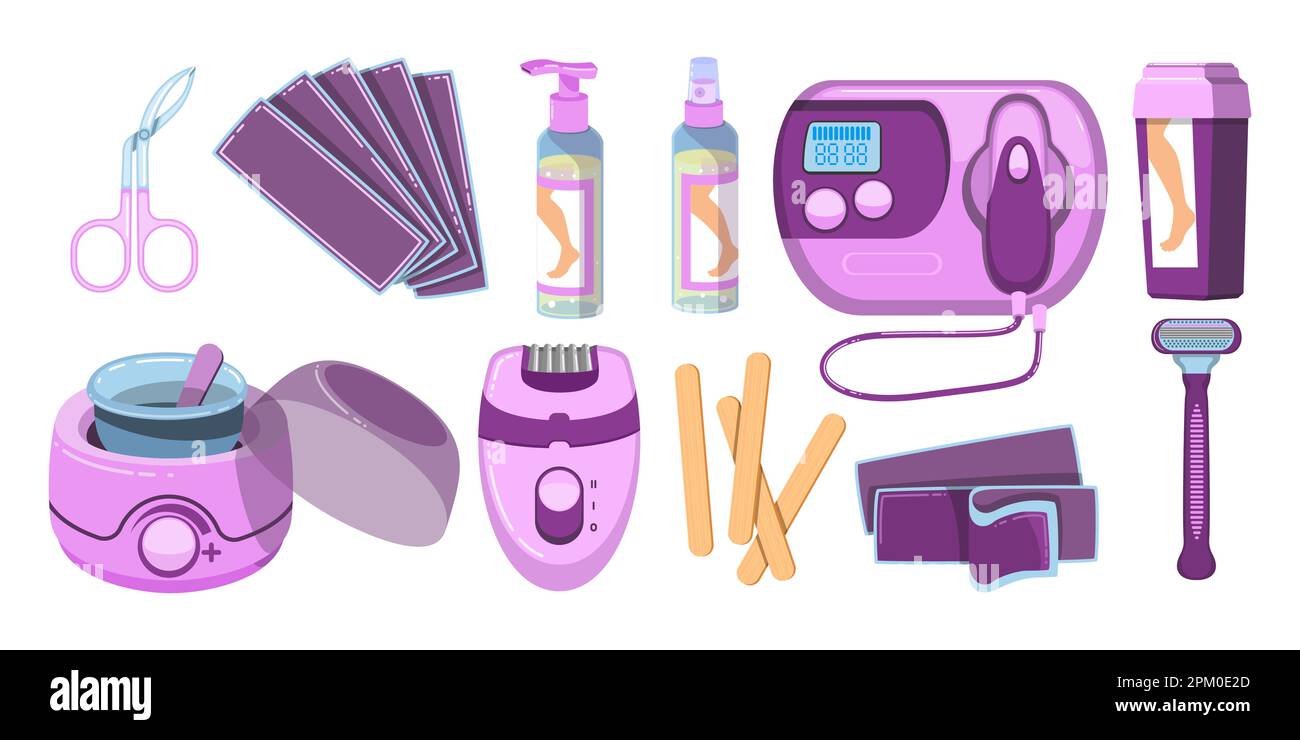 Various hair removal equipment cartoon illustration set Stock Vector ...