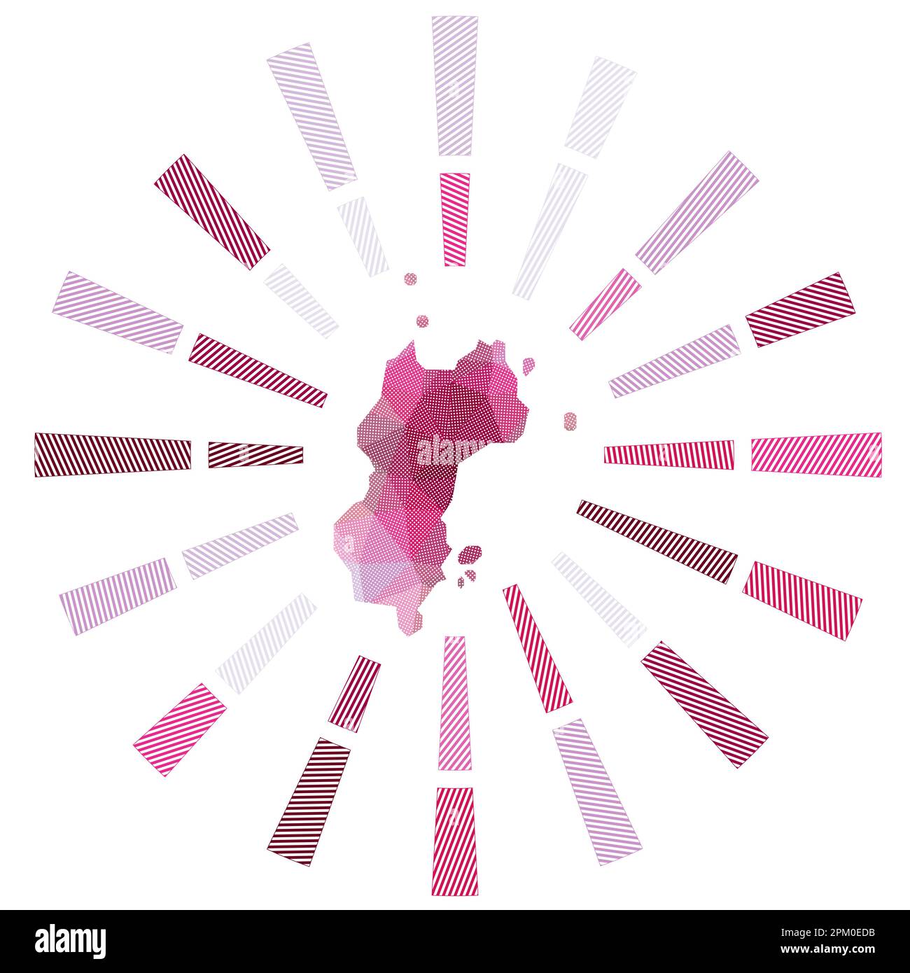 Mustique sunburst. Low poly striped rays and map of the island. Radiant ...