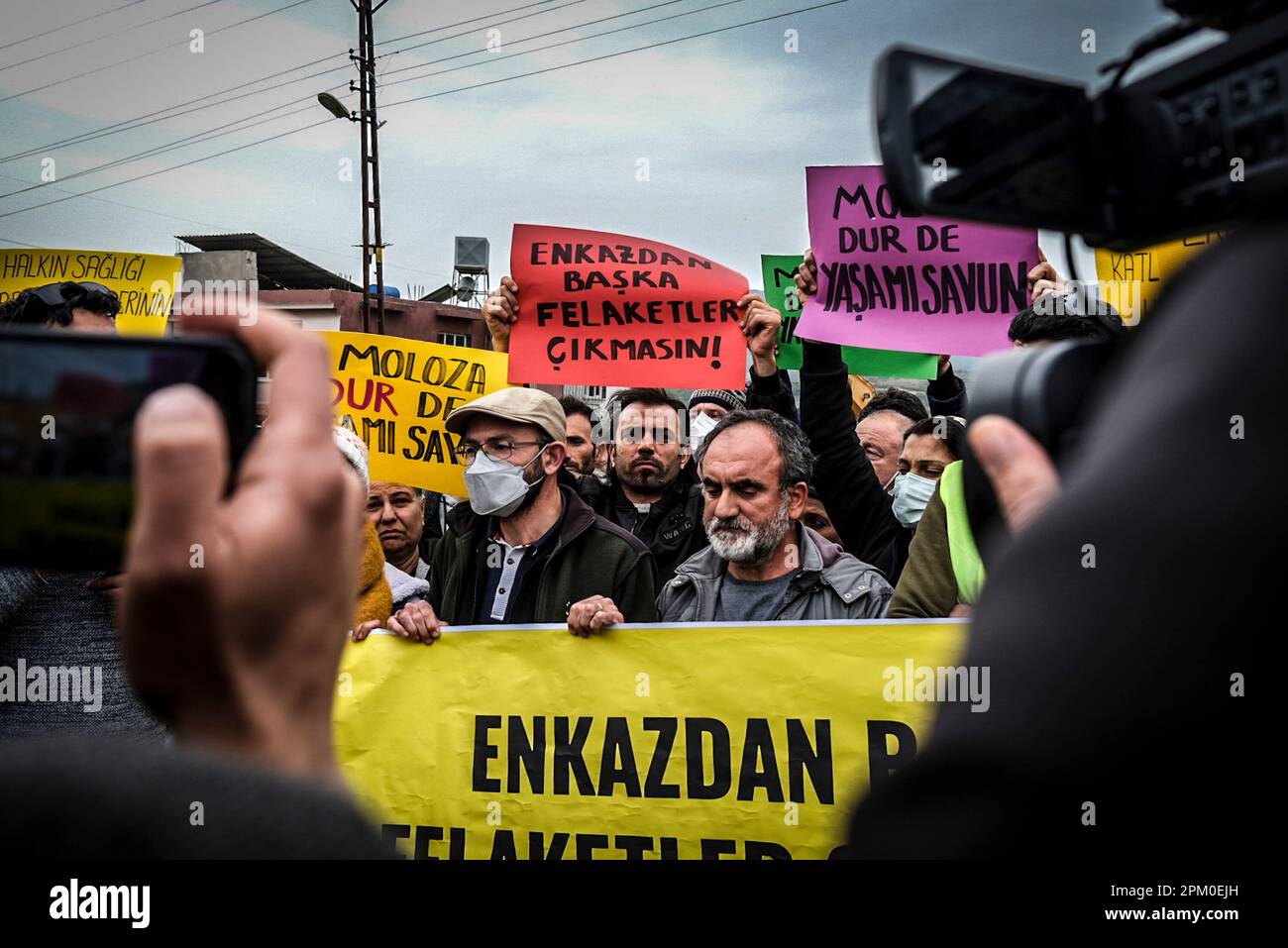 Protesters hold placards and banners expressing their opinion during ...