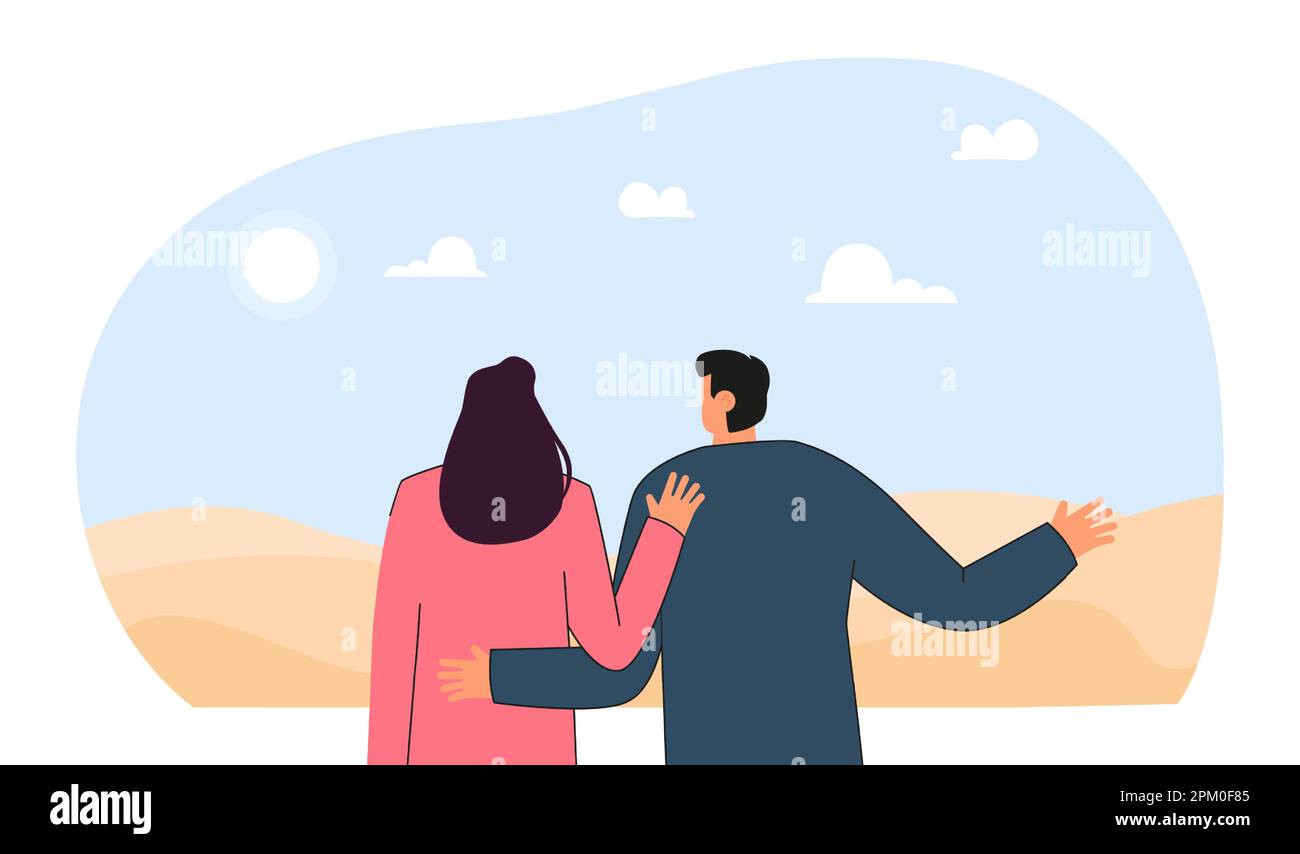 Back view of cartoon couple looking at desert landscape Stock Vector ...