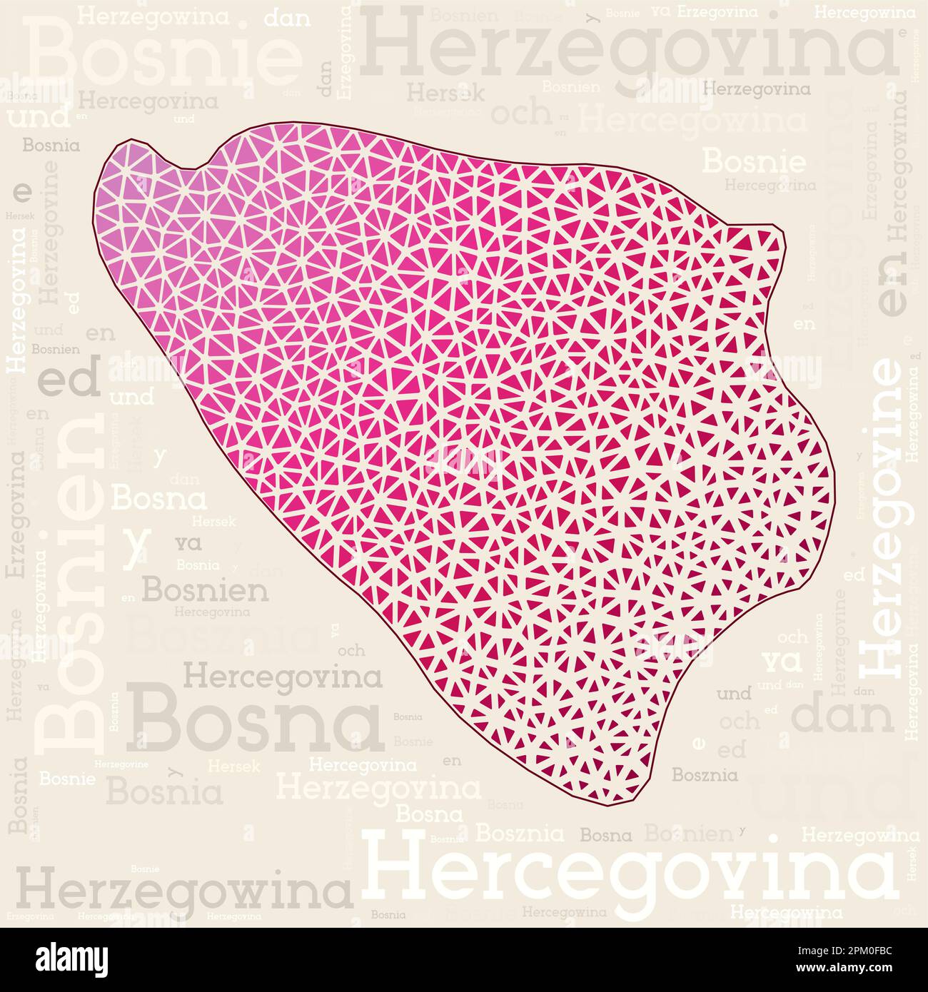 Bosnia map design. Country names in different languages and map shape ...
