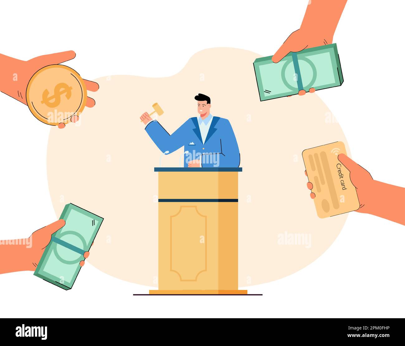 Auctioneer conducting auction flat vector illustration Stock Vector ...