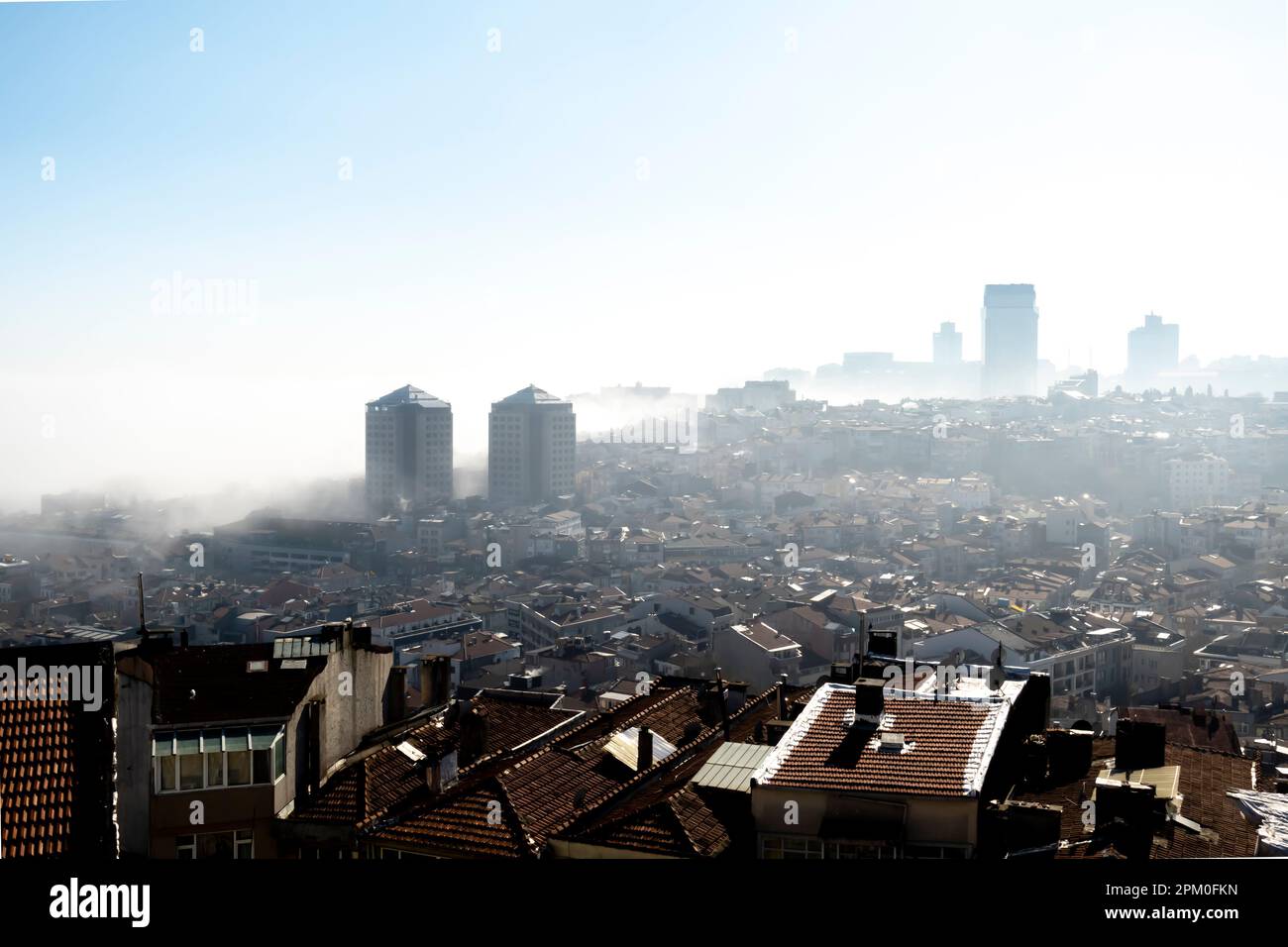 Fog over Beşiktaş istanbul Municipality in Turkey. Roofs istanbul ...