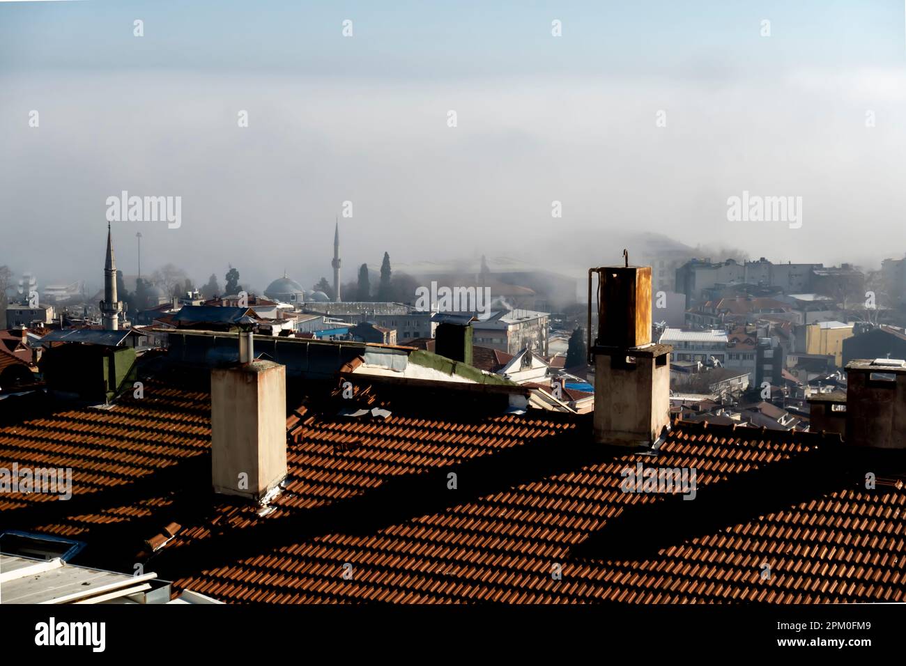 Fog over Beşiktaş istanbul Municipality in Turkey. Roofs istanbul ...
