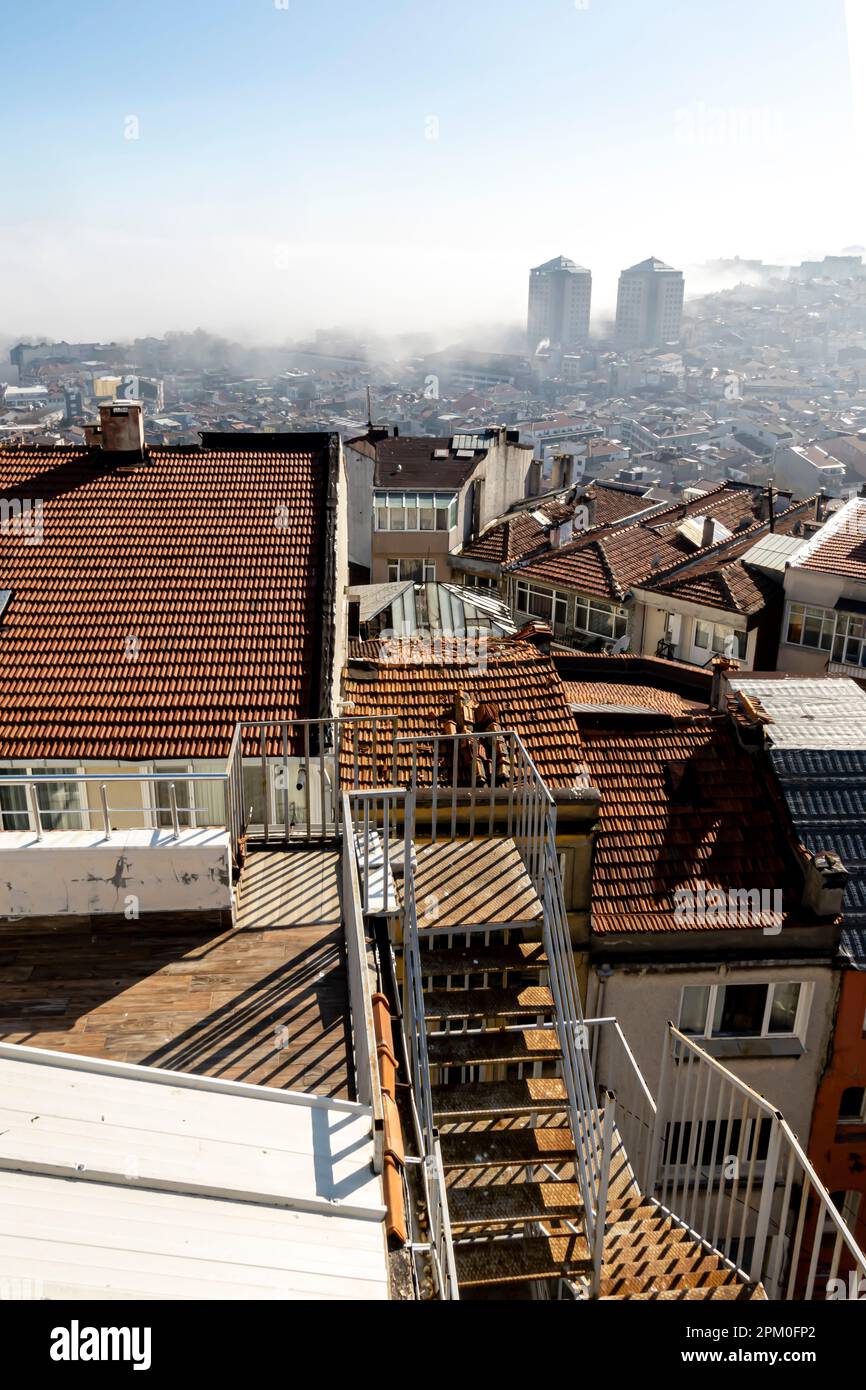 Fog over Beşiktaş istanbul Municipality in Turkey. Roofs istanbul ...
