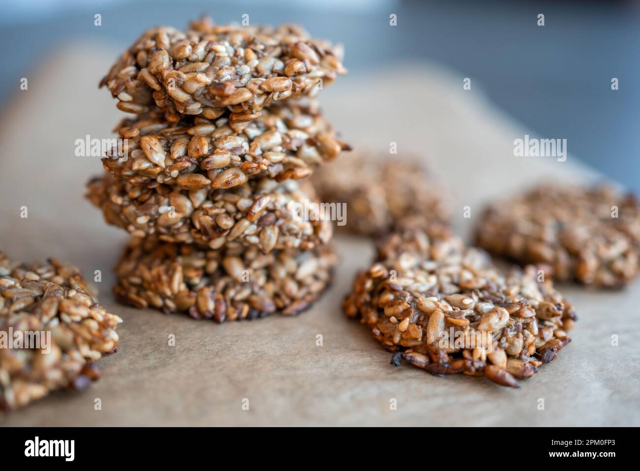 Vegan cookies made of banana and different seeds, photographed with ...