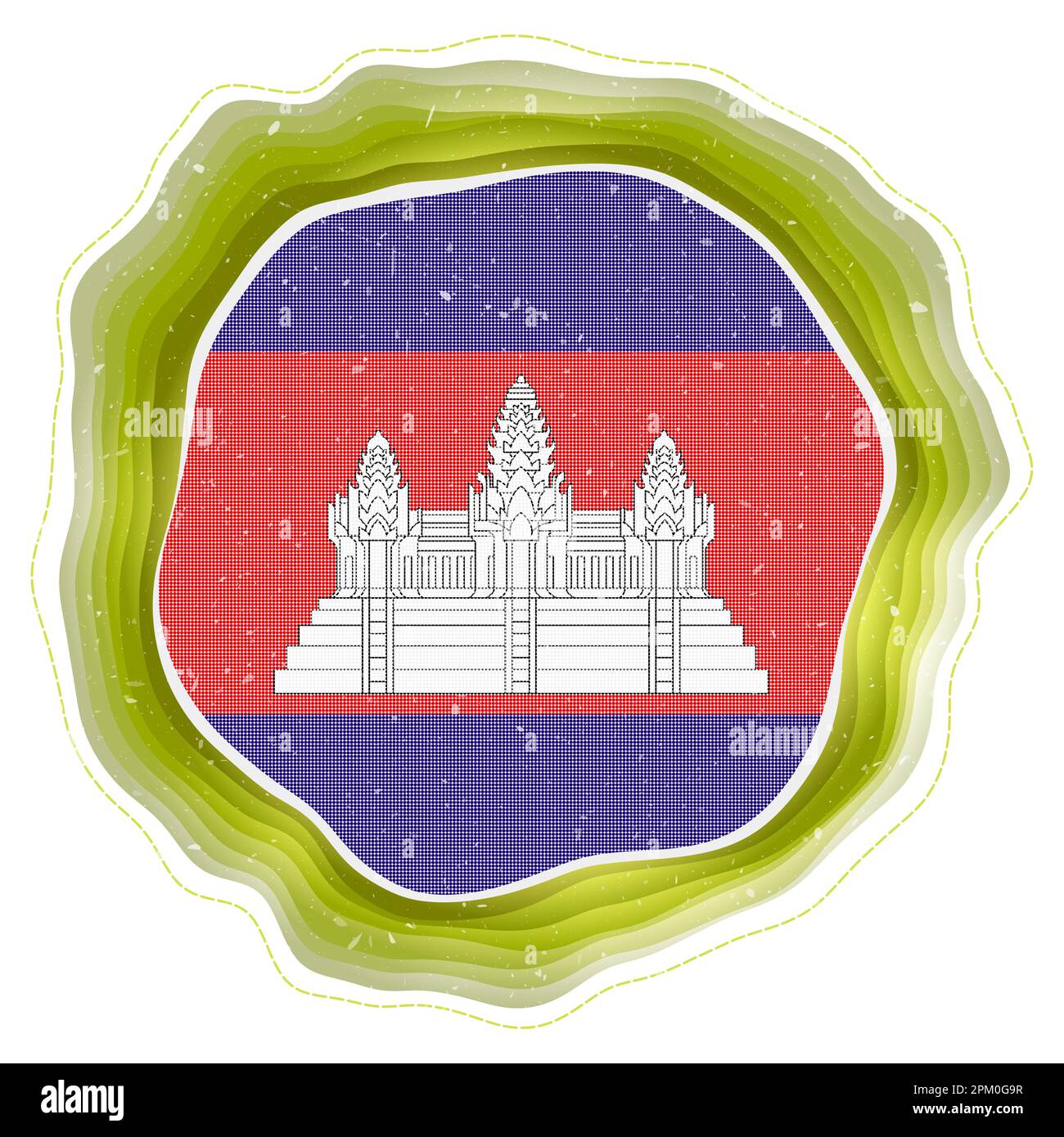 Cambodia flag in frame. Badge of the country. Layered circular sign around Cambodia flag ...