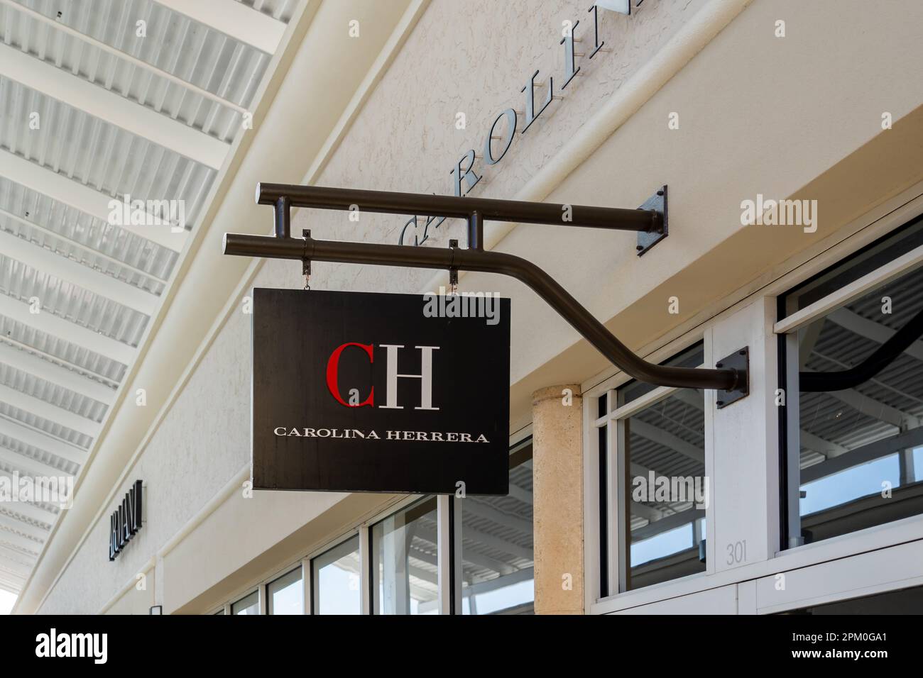 Close up of Carolina Herrera store sign on building is shown Stock ...
