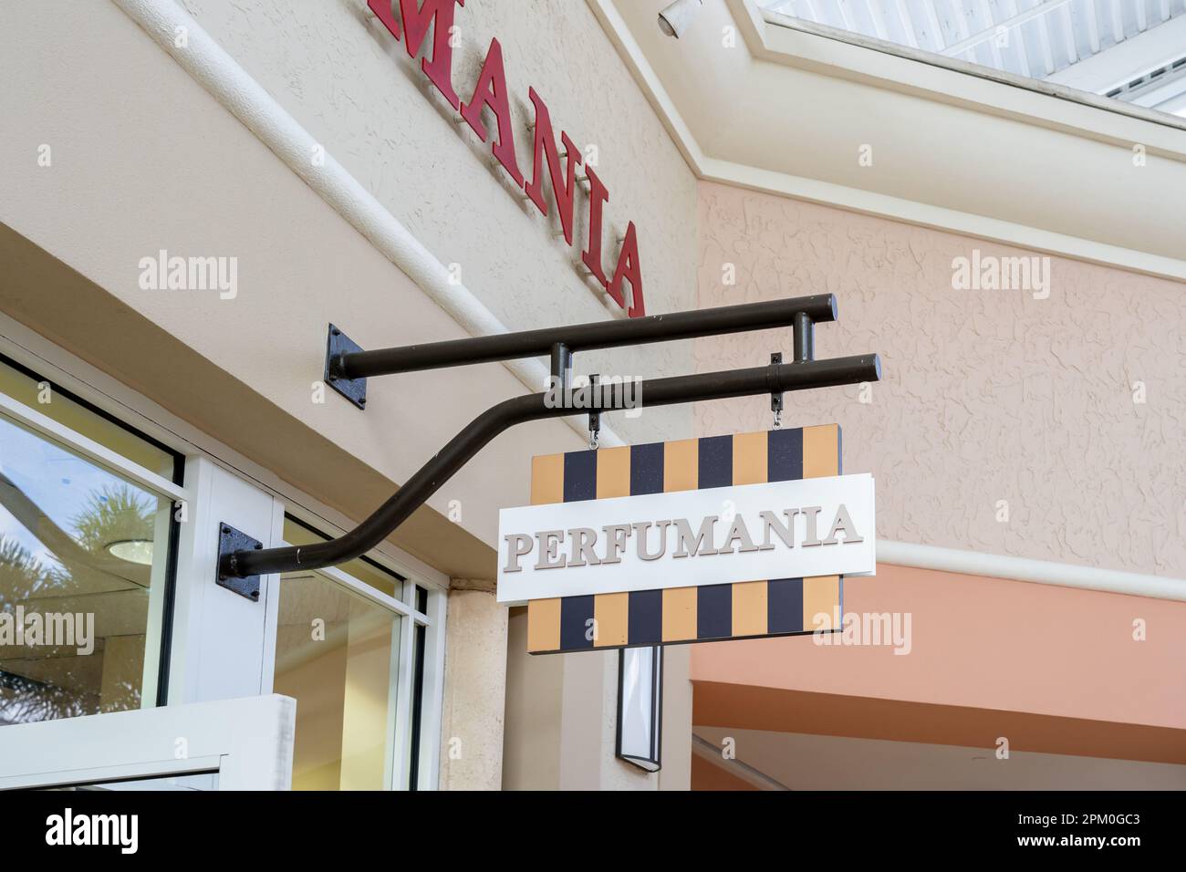 Close up of Perfumania store hanging sign is shown Stock Photo - Alamy
