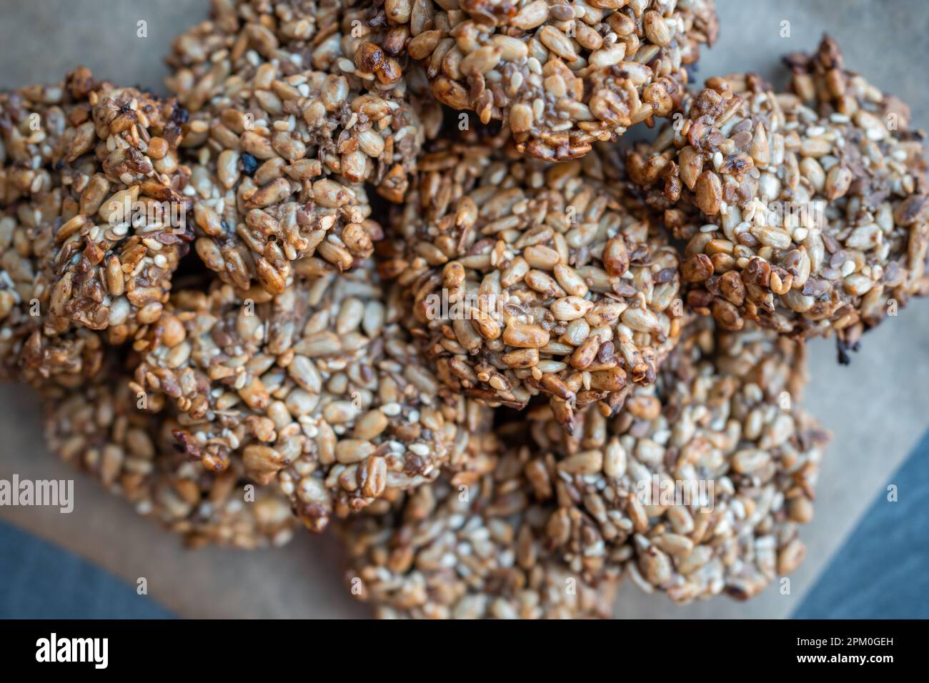 Vegan cookies made of banana and different seeds, photographed with ...