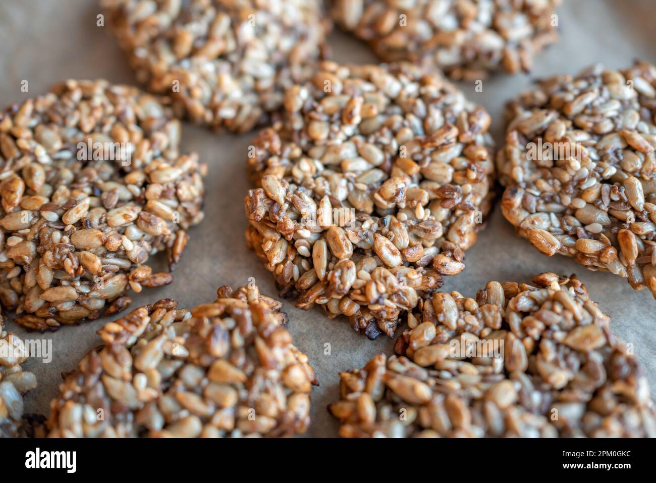 Vegan cookies made of banana and different seeds, photographed with ...