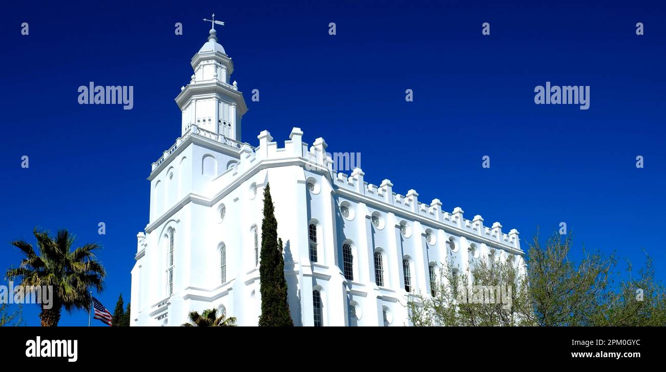 St. George Utah Mormon LDS Temple with white stone church religion ...